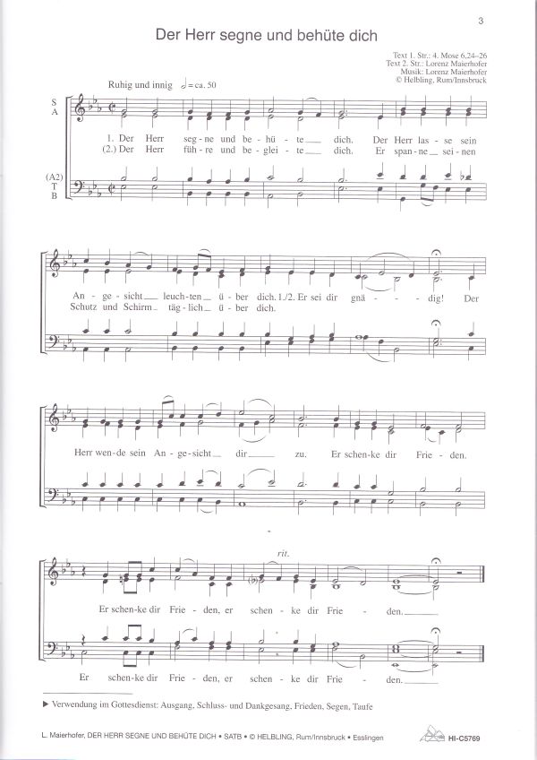 Maierhofer, Lorenz (1956) Der Herr segne und behüte dich - 27 neue geistliche Chorstücke für ...