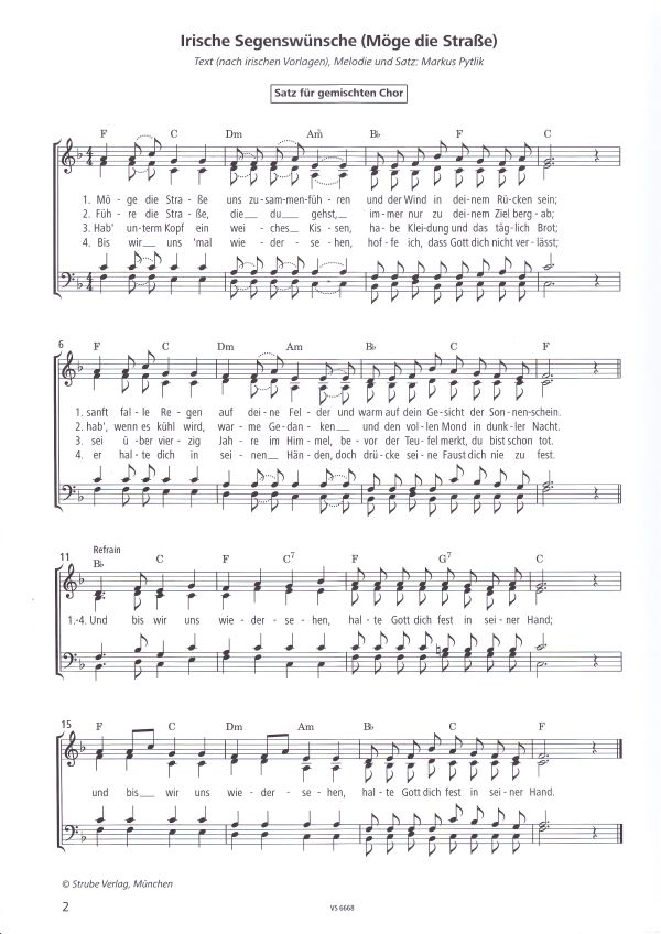Pytlik, Markus (1966) Irische Segenswünsche (Möge die Straße) in Fassungen für SATB, SSAA, TTBB ...